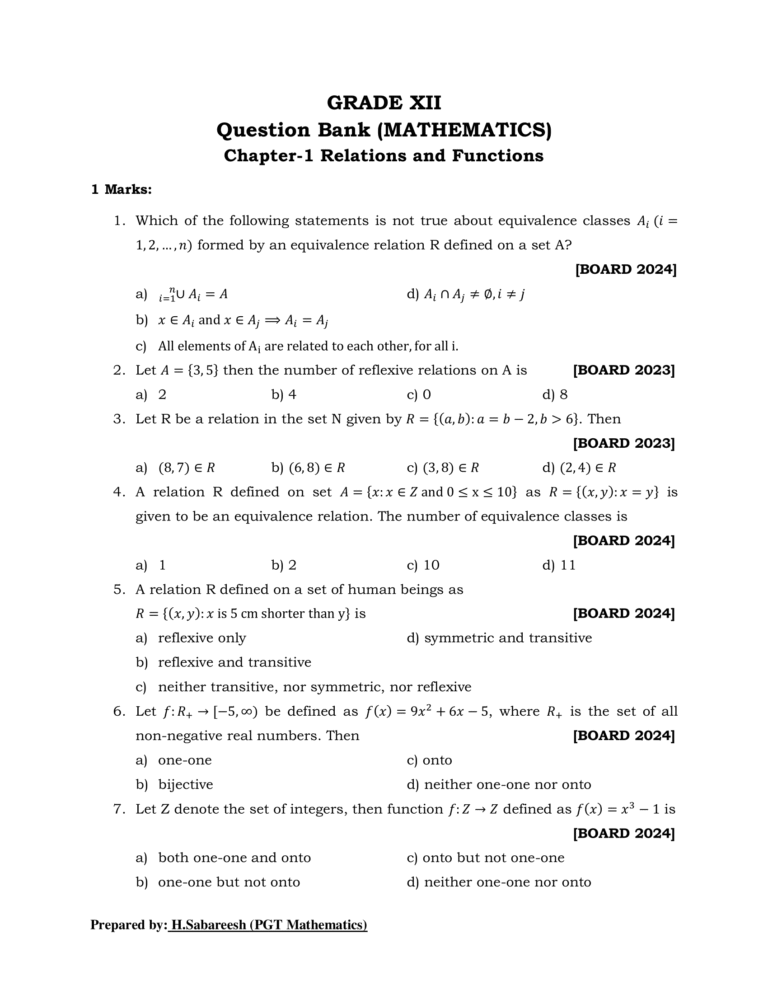 [All Chapters] [PDF] Mathematics PYQ's worksheet for Boards Class 12 ...